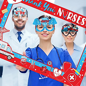 HOWAF Nurse Graduation Photo Booth Props Kit- 1pcs Thank You Nurses Photo Frame with 14pcs Thank You Nurses Paper Glasses for Nurse Appreciation Week Decorations, Nurse Day Funny Eyeglasses