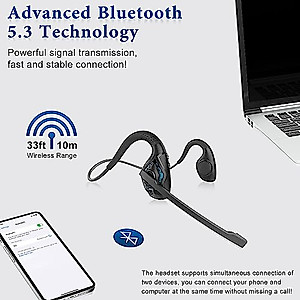 BANIGIPA Bluetooth Headset with Boom Microphone, Open Ear Headphones w/Noise Canceling Mic, Wireless Headset for Phone Laptop PC Computer, Light and Comfortable for Office Meeting Home Working-10 Hrs