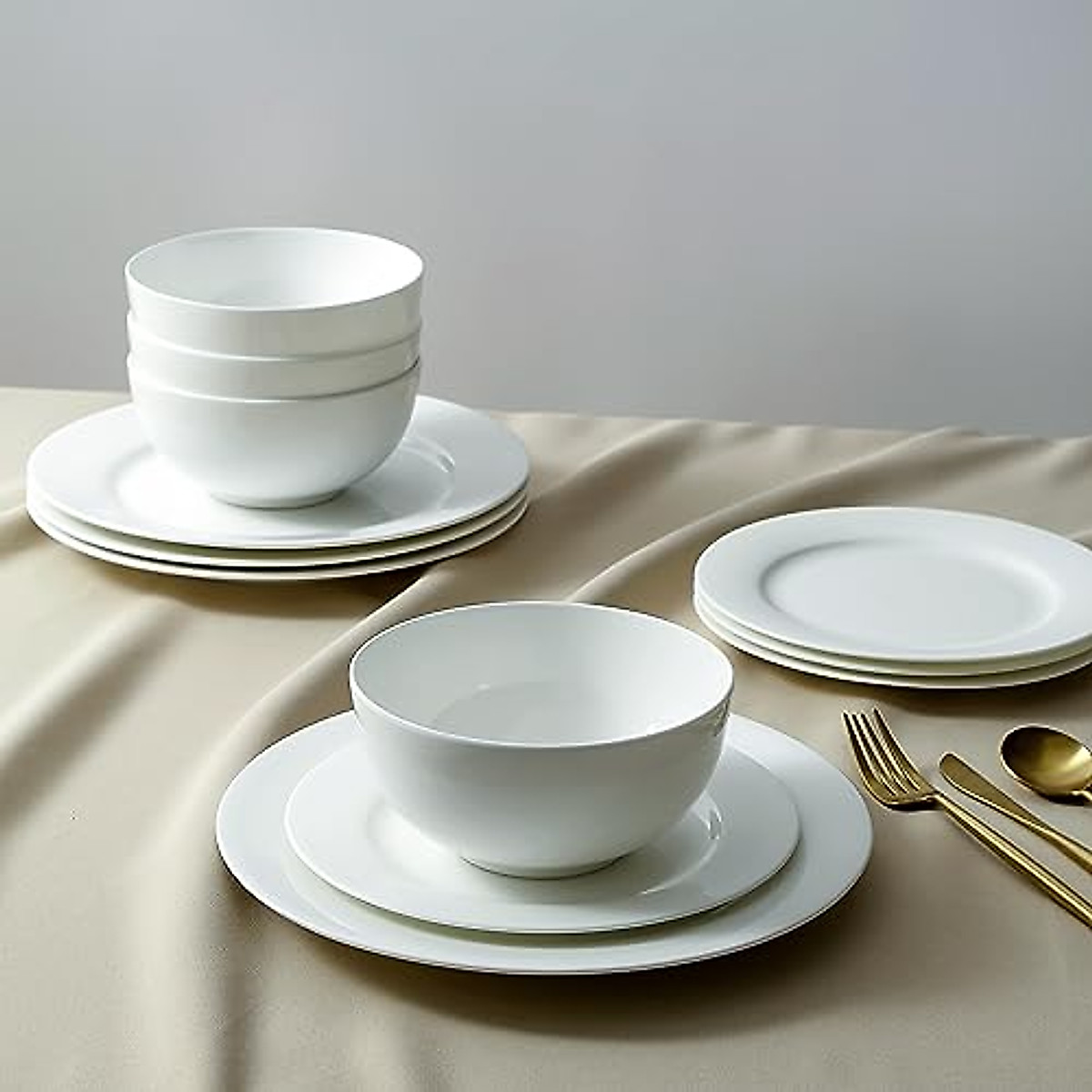 Stone Lain Aria Bone China 12-Piece Dinnerware Set, White