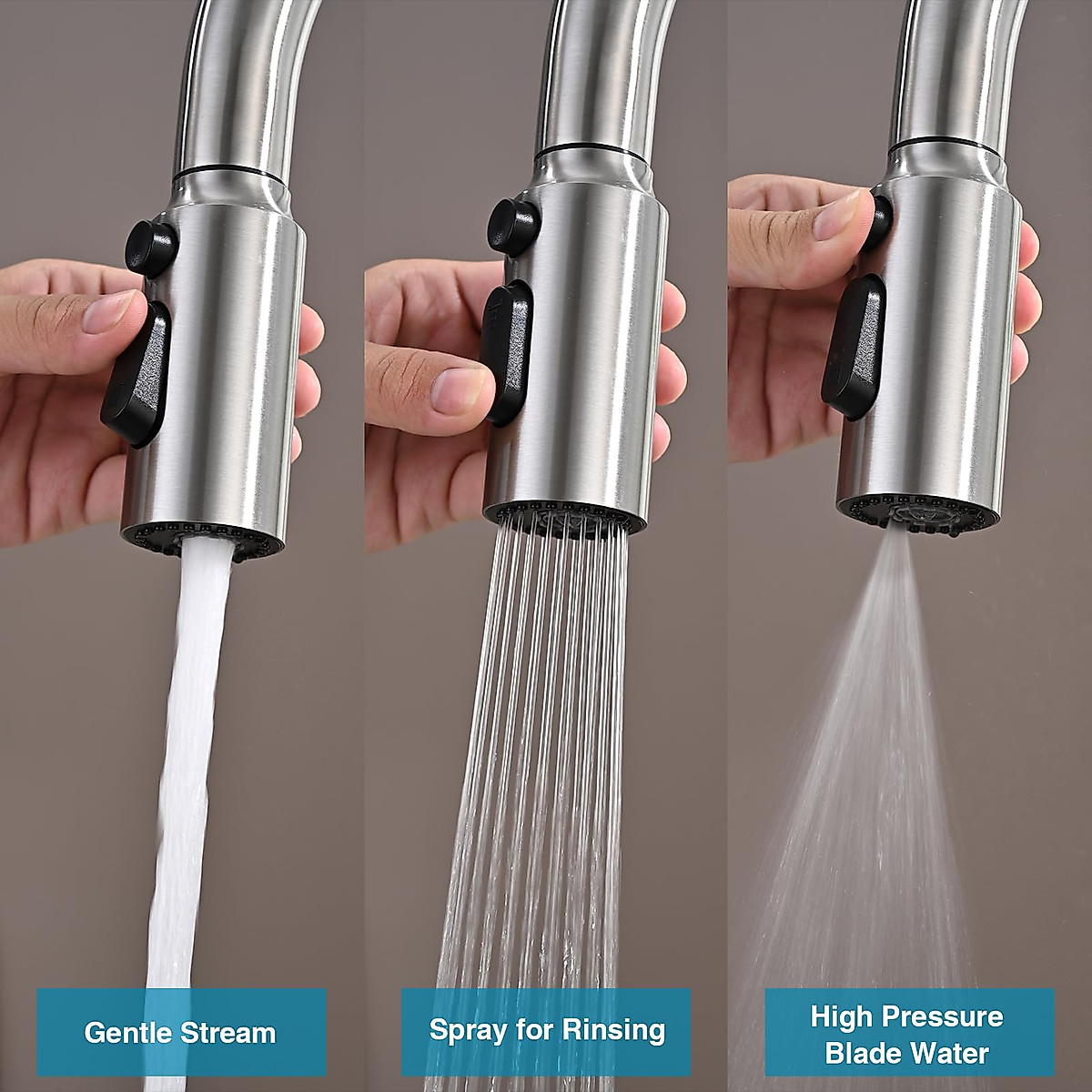 Metal Kitchen Faucet Head Replacement, 3-Function Sink Faucet Head High Pressure, Pull Down Kitchen Sink Sprayer Replacement with 9 Adapters Compatible with American Standard, Brushed Nickel