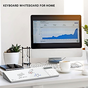 TOWON Desktop Glass Whiteboard with Basic Calculator, 12 Digit LCD Display, Desk Organizers with Accessories for Office, Home, School Supplies, Storage with Dry Erase Board Surface, White, 18'' x 6''