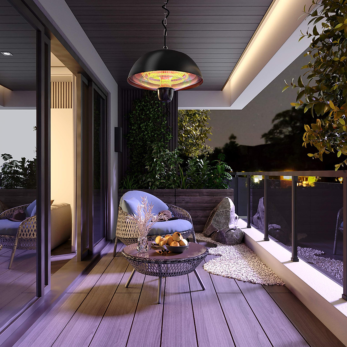 Hanging Patio Heater, 1500W Outdoor/Indoor Electric Patio Heater, Infrared Patio Heater, Ceiling Electric Heater with 3 Heat Options 600W/900W/1500W