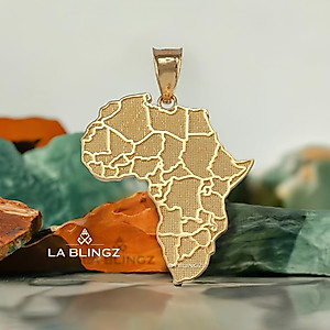 LA BLINGZ 10K Yellow Gold Africa Country Map Pendant Necklace (Pendant only)