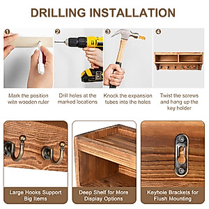 Key Holder Wall Mount - Mail Organizer Wall Mount with 6 Key Hooks and Storage Box for Sunglasses Storage and Dog Leash Holder Home Decor Rack Apartment Essentials Farmhouse Shelf Entryway Organizer