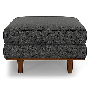 SIMPLIHOME Morrison 33 inch Wide Mid-Century Modern Ottoman in Charcoal Grey Woven-Blend Fabric, Assembled, for the Living Room, Entryway and Family Room