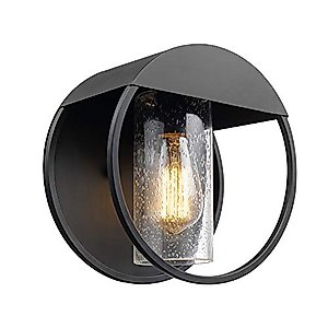Globe Electric 44335 1-Light Outdoor Indoor Wall Sconce, Matte Black, Seeded Glass Shade, Outdoor Lighting, Outdoor Light Fixture, Front Porch Décor, Weatherproof, Bulb Not Included