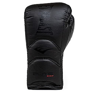 Everlast Elite Laced Leather Boxing Gloves (Black, 14oz)