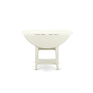 East West Furniture SUAD5-LWH-LC 5 Piece Dining Room Furniture Set Includes a Round Kitchen Table with Dropleaf & Shelves and 4 Faux Leather Upholstered Chairs, 42x42 Inch, Linen White