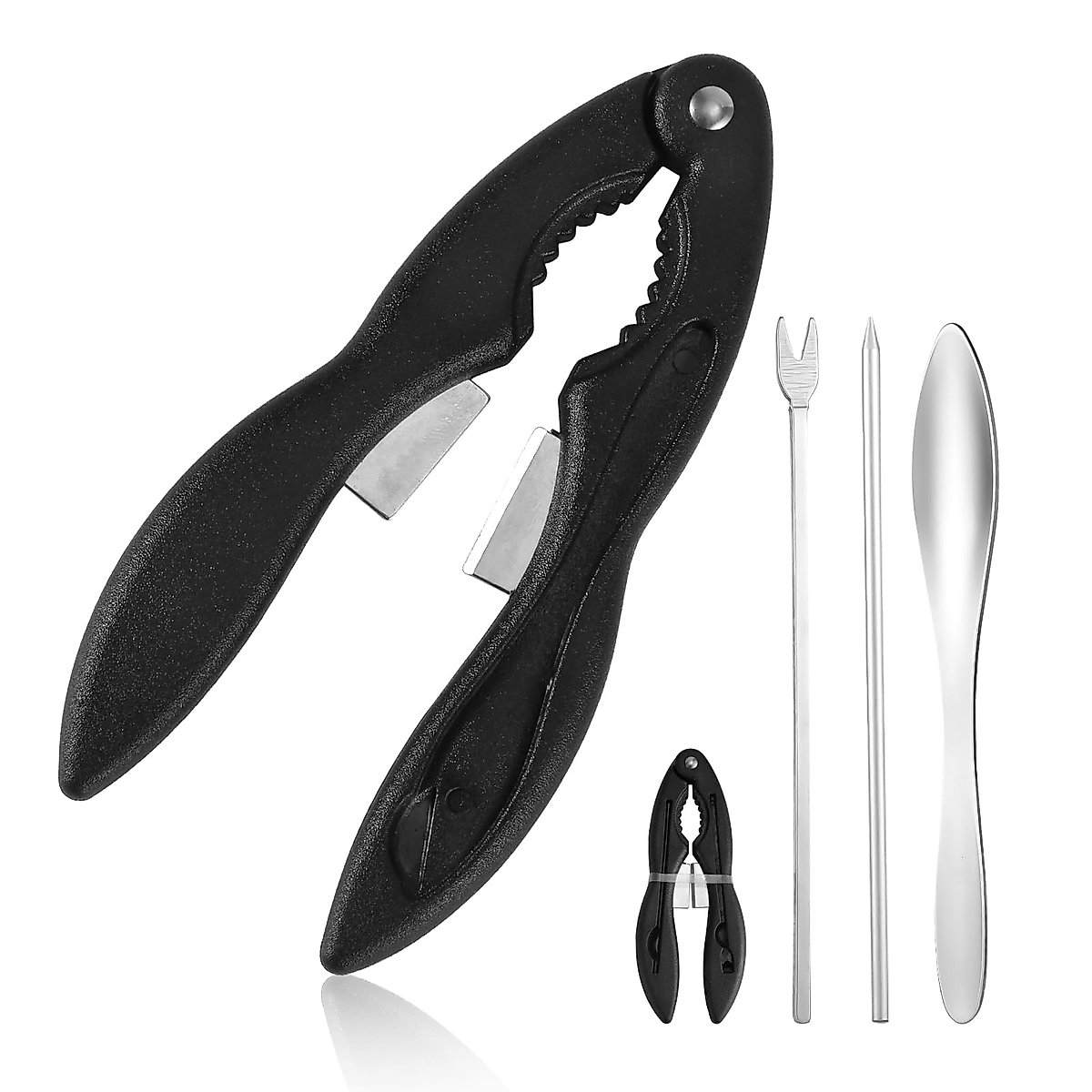 4pcs Crab Crackers and Tools, Multifunctional 3-in-1 Crab Leg Crackers Lobster Crackers Seafood Crackers and Tools with Fork/Spoon/Pick for Crab Leg Nuts Walnut Seashells (Black)