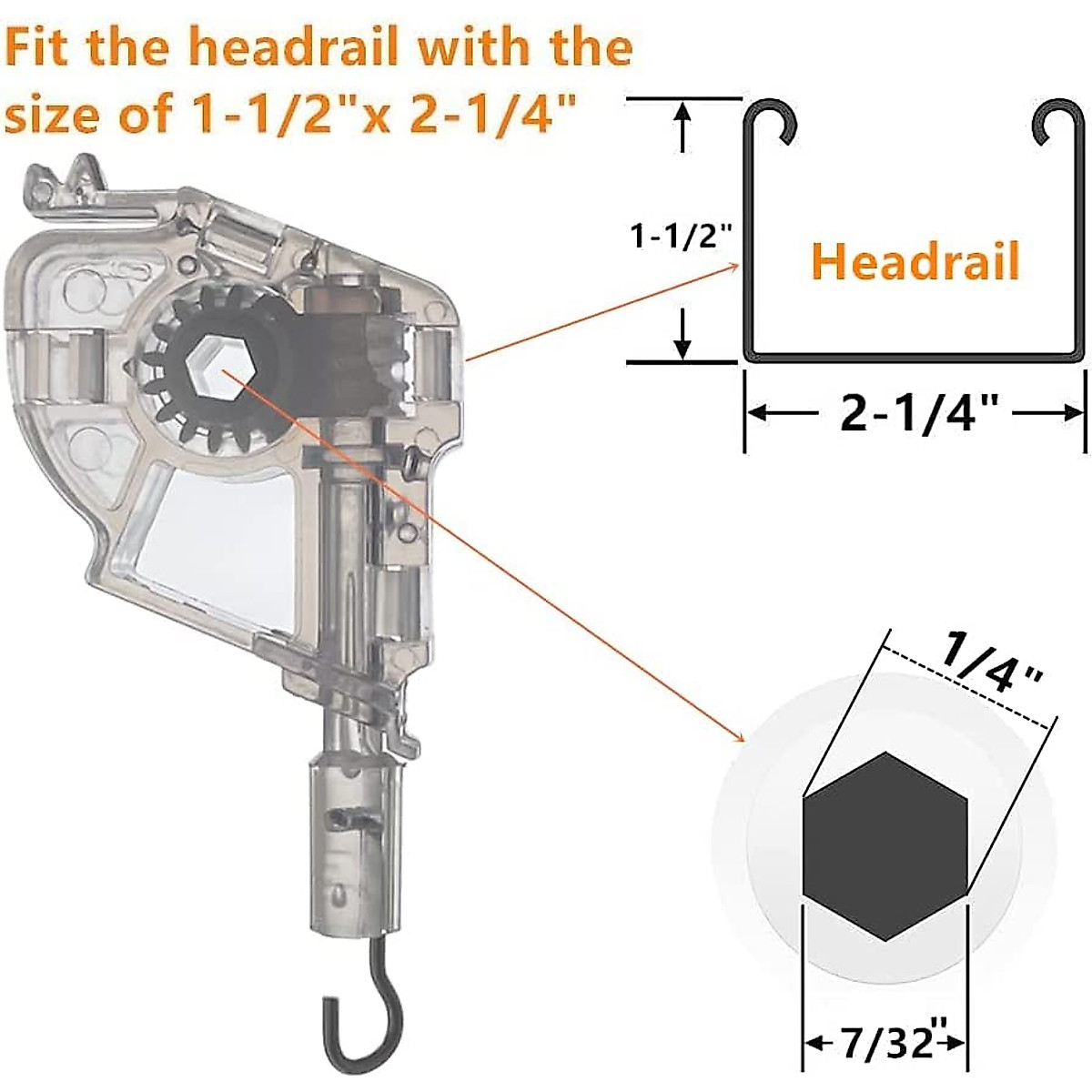 Wand Tilter 2pcs for 2" Blinds Hexagon Shaped Gear Hook Connection for 2" Low Profile Horizontal Blinds