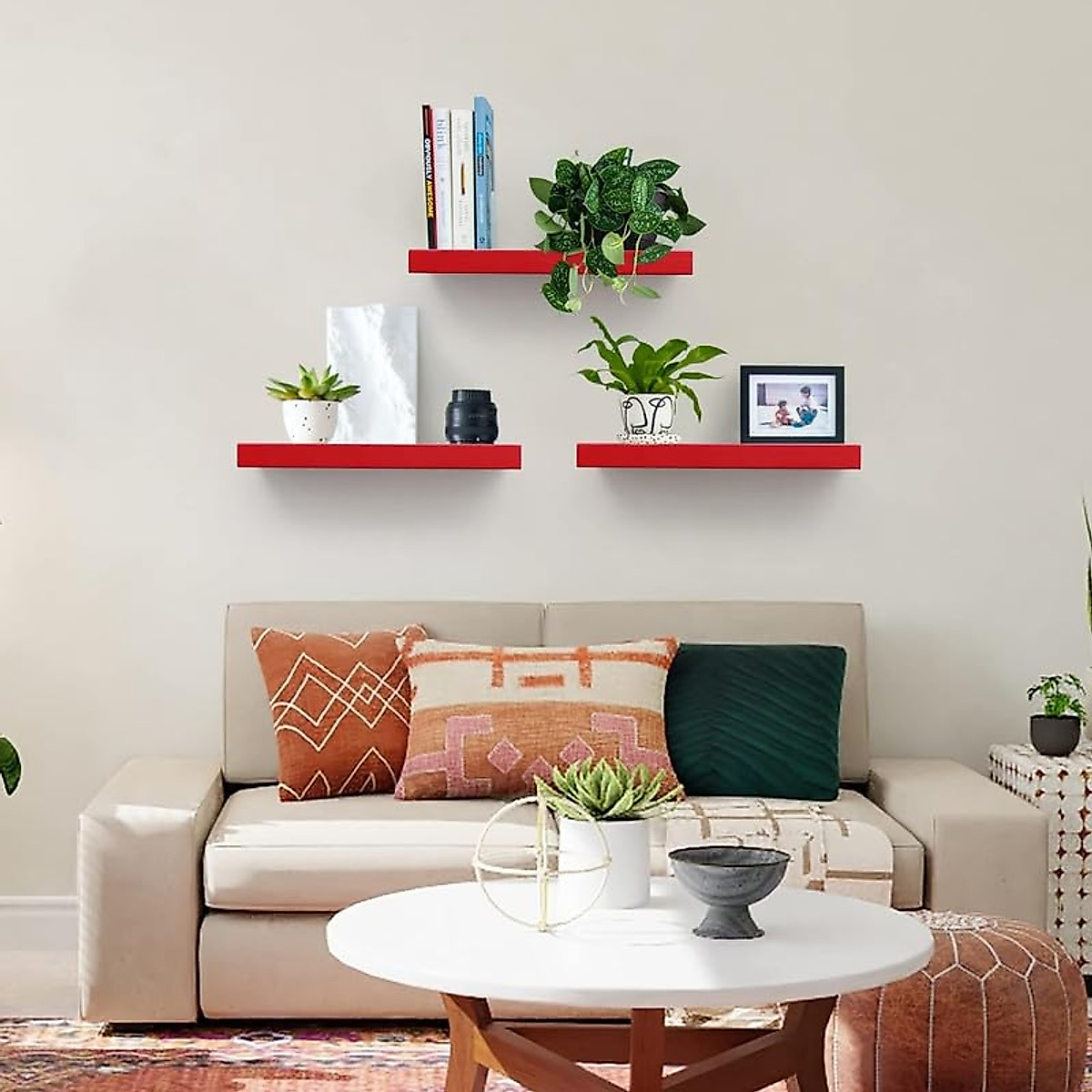 Generic Set of 3 Floating Shelves Wall Mounted Shelf, for Home Decor with 6"" Deep (red, 15.7 inch)
