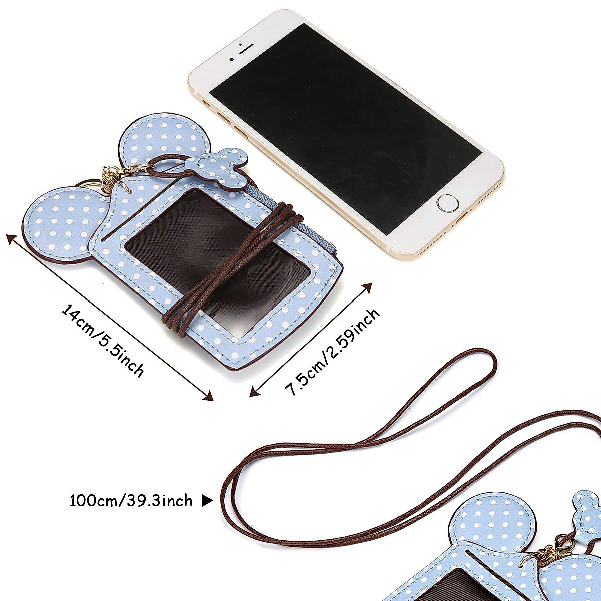 JOSEKO Women Cute Animal Shape Neck Bag Wave Dot Card Holder Lanyard Wallet Coin Purse Sky Blue 5.51''x 0.59''x 2.95''(L x W x H)