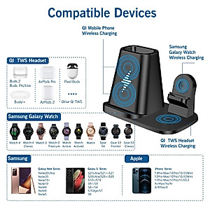 UKERSO 4 in 1 Charging Station for Samsung S23 Ultra Plus S22 S21 S20 Note20 Z Flip 4/3 Z Fold,Fast Wireless Charger Stand Compatible with Galaxy Watch 5 Pro/4/3/Active 2/Gear S4,Buds