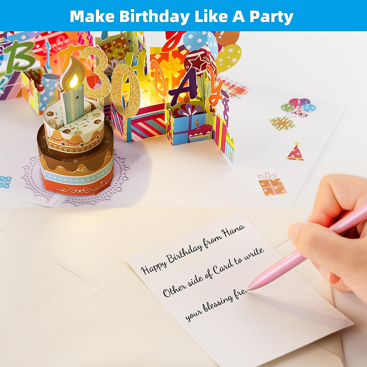 Gumry 30TH Birthday Card, Blowable Musical Birthday PopUp Card with LED Light Candle Song 'HAPPY', 30th Birthday Decorations, 30th Birthday Gifts for 30 Years old Her Him Women Men Friends Sister