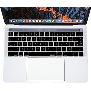 XSKN Spanish Language Silicone Keyboard Skin Cover for New MacBook Pro 13 (A2159 A1989 A1706) & for MacBook Pro 15 (A1990 A1707) Plus Touch Bar Sticker US EU Universal Layout (Black)