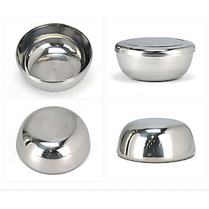 Stainless Steel Korean Kitchen Restaurant Dinner Soup Rice Bowl & Cover 2 Sets