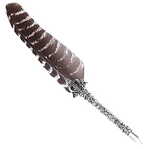 Feather Quill Pen Set, English Calligraphy Feather Dip Pen Gift Box with 5 Extra Nibs Europeanism Vintage Quill Signature Pen with Pen Holder Writing Stationery Business Office Supplies(#3) Pens