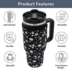 Xumbtvs 40oz Tumbler Sleeve, Reusable Neoprene Insulator Sleeve for Stanley 40oz Cup, Accessories for Stanley 40oz Tumbler with Handle(Daisy)
