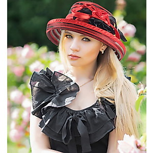 Women Kentucky Derby Church Dress Bucket Hat Fascinators Bridal Tea Party Wedding Hat (S027-Red)