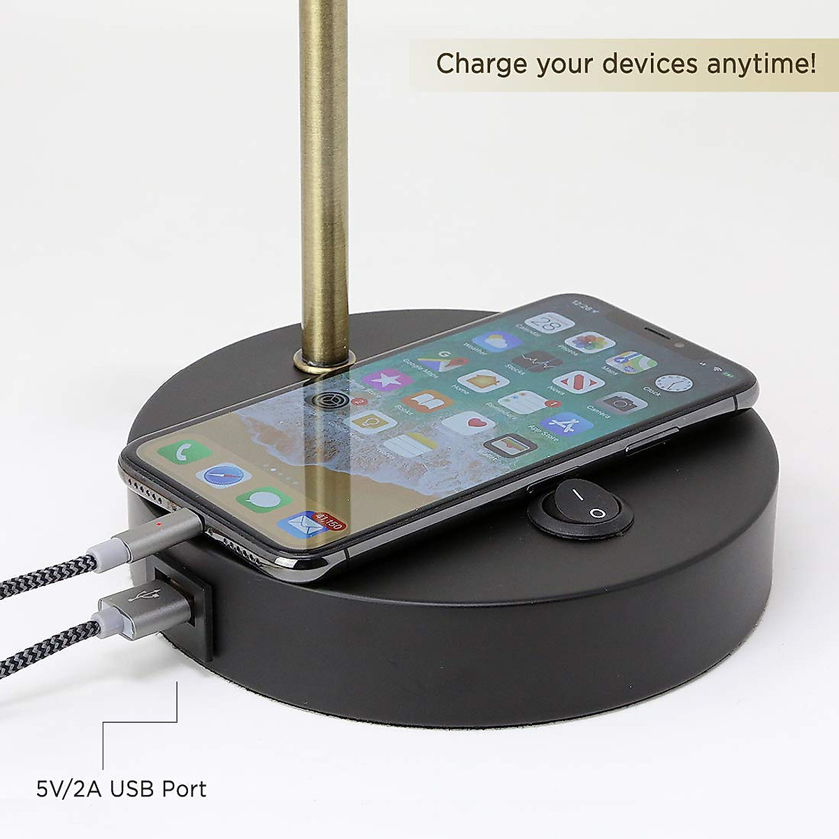 O’Bright LED Desk Lamp with USB Charging Port, Metal Lamp, Flexible Swivel Arms, Soft White LED Reading Light (3000K), Bedside Reading Lamp, Office Lamp, Table Lamp, ETL Listed (Piano Lamp - Black)