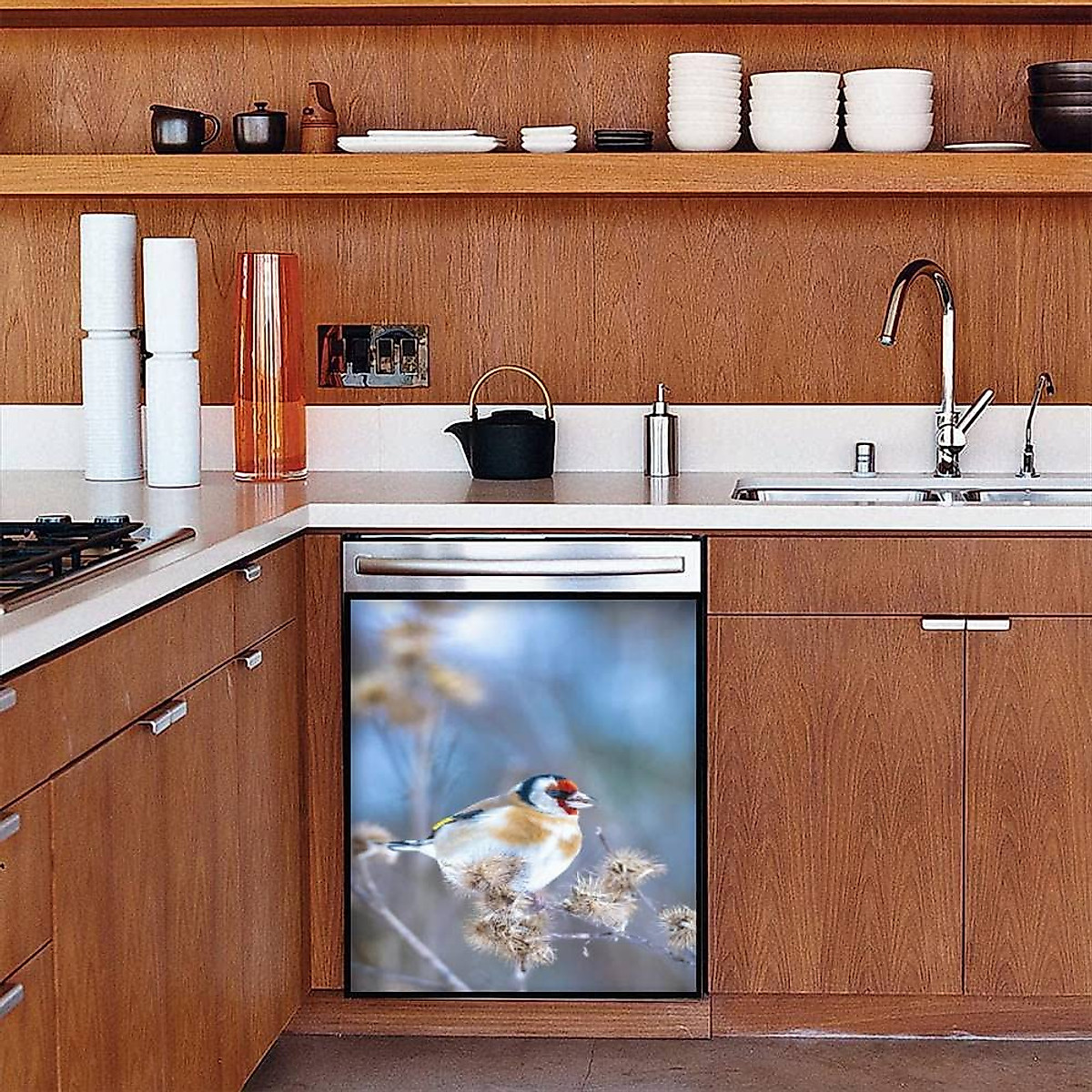 Dishwasher Magnet Cover European Goldfinch Bird Carduelis carduelis Perched Eating Snow During Magnetic Refrigerator Stickers Decorative Appliance Cover Fridge Panels Metal Door Garage 23x26in