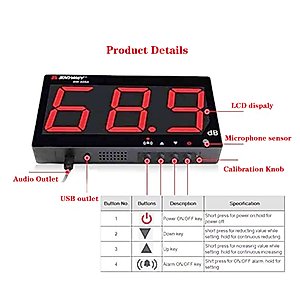 C-Zone SW-526A 30-130db Sound Level Meter Tester 18in Large Screen LCD Display Wall Hanging Type Decibel Noise Measuring with Alarm for Library/Hotel/Theater/Lobby