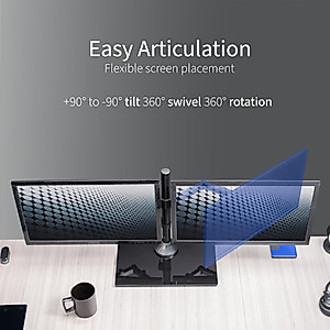 VIVO Freestanding Dual Monitor Stand with Sleek Glass Base and Adjustable Arms, Mounts 2 Screens up to 32 inch and 22 lbs Each, Black, STAND-V002FG