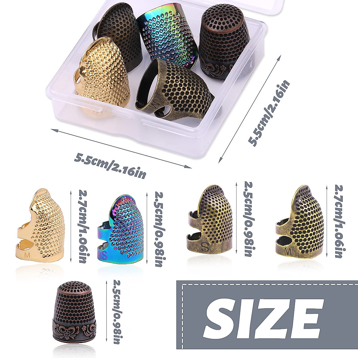 5 Pcs Sewing Thimbles, Adjustable Metal Sewing Thimble Rings, Sewing Thimble Finger Protector for Hand DIY, Red Bronze Metal Shield, DIY Sewing Tools Accessories, Sewing Thimble Cap