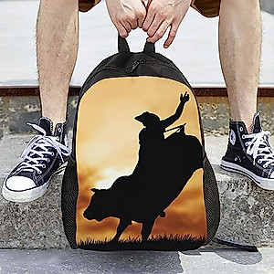 DEHIWI Cool Bull Riding Print Backpack Cute Lightweight Daypack Casual Travel Laptop Daypack For Men Women