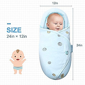 Knirose Swaddle Blankets, Unisex Baby Wrap for Newborn Baby Boys Girls with Head-Protecting & Head-Supporting Function, Wearable Swaddle Sleep Sack Made of Combed Cotton (Button, Blue, 0-3 Months)