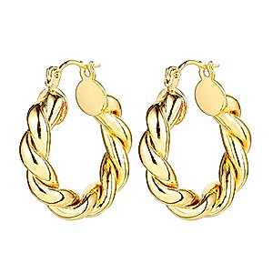 6 Pairs 14K Gold Hoop Earrings for Women Lightweight Chunky Hoop Earrings Multipack Hypoallergenic, Thick Open Twisted Huggie Hoops Earring Set Jewelry for Gifts. (Gold)