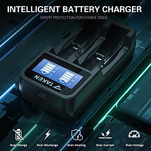 AA Battery Charger, Taken Universal Battery Charger for 18650 AAA 16340 CR123A 18490 18350 17670 17500 14500 Ni-MH/Ni-Cd Batteries (2 Slots)