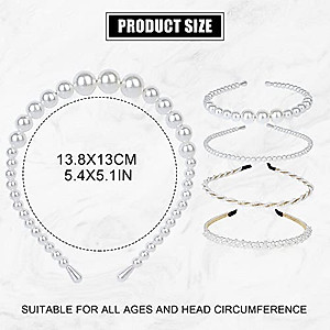 BEAYFILY 4 Pack Pearls Fashion Headbands,White Artificial Pearl Rhinestones Hairbands,Bridal Hair Hoop Party Wedding Hair Accessories for Women Girls