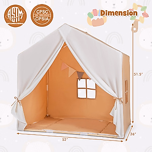 Costzon Large Kids Tent with Mat, Children's Play Tent w/Flag Banner, Windows, Gauze Curtain, Solid Wood Frame, Indoor Outdoor Kids Playhouse for Boys & Girls Age 3 + (Orange)