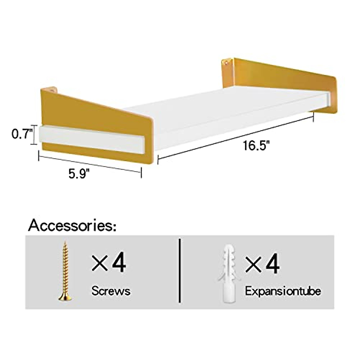 Firsttry Floating Shelves ,Gold Metal Brackets White Rustic Wood Wall Storage Shelf , Photo Display Ledges,for Bathroom, Living Room, Bedroom, Kitchen, Office, Bookshelf。