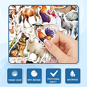 Pack 50 Pcs Farm Animal Stickers for Water Bottles Waterproof Laptop Luggage Computer Scrapbooking Teens Adults Girls Boys Cute Funny Aesthetic Sticker Packs Small Vinyl Decals