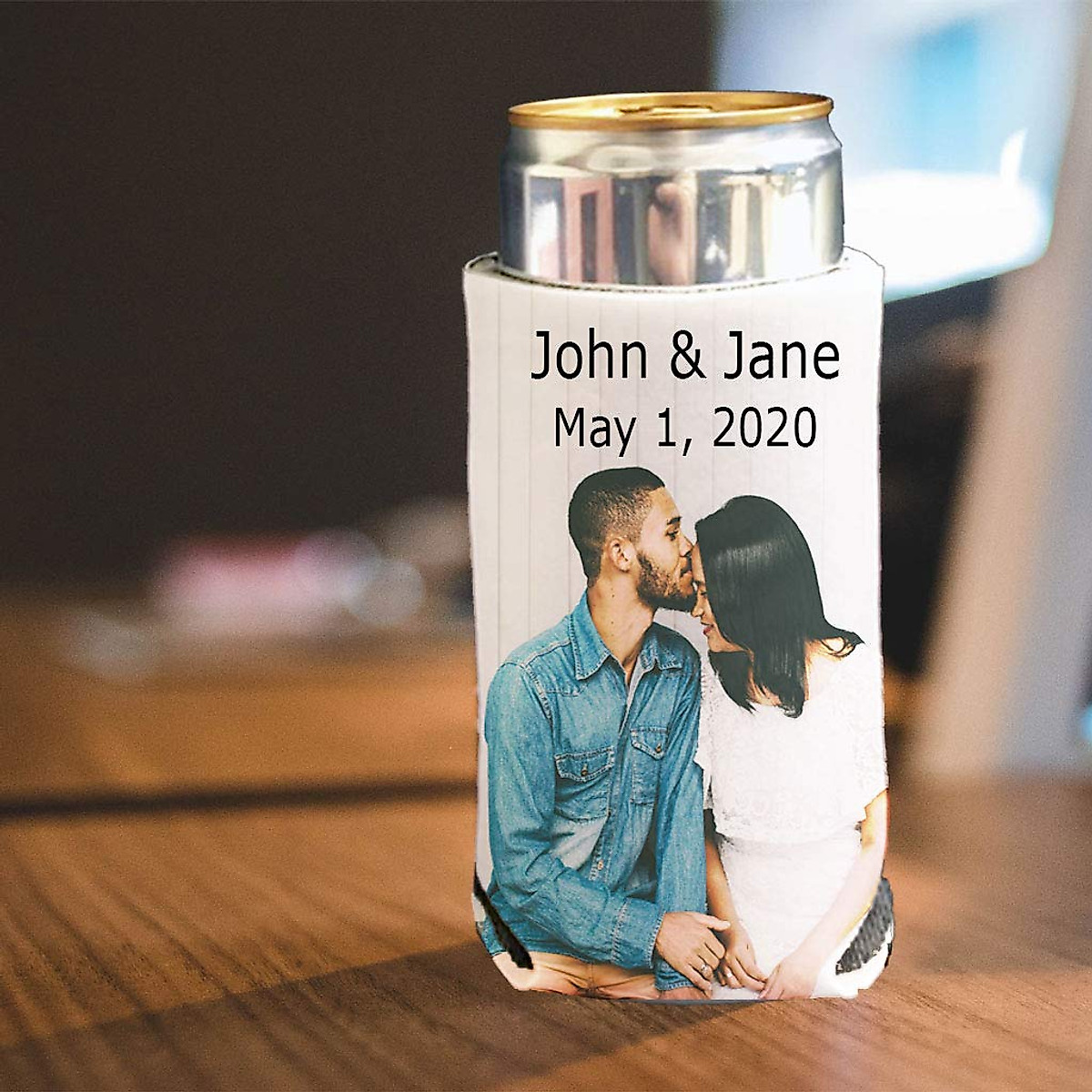 VictoryStore Slim Can and Beverage Coolers: Customizable 2-Photo Wedding SLIM Can Coolers (12)