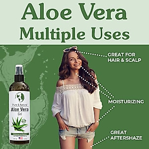 Earth's Daughter Organic Aloe Vera Gel from 100% Pure and Natural Cold Pressed Aloe – Moisturizes - Great for Face - Hair- Sunburn - Aftershave - Bug Bites - 12 oz.