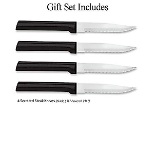 Rada Cutlery Serrated Steak Knife Set Stainless Steel Knives Resin Steel, Set of 4, 7 3/4 Inches, Black Handle