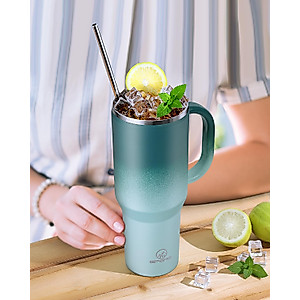 Gpeng 40 oz Tumbler with Handle, Water Bottles with Straw Lid and Anti-Slip Sleeve, Insulated Stainless Steel Travel Mug Cup Holder Friendly, Keep Drinks Cold or Hot for Hours