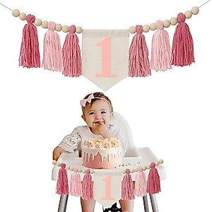 Handmade Boho 1st Birthday High Chair Banner Pink Party Decoration for Girl Baby Shower