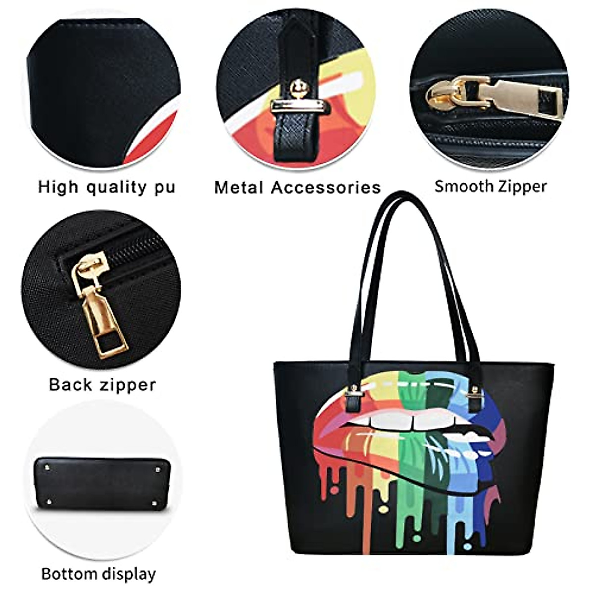 Satchel Bags for Women Fashion Handbag Leather Shoulder Bag Large Capacity Black Work Bag 2 PCS Set (Mouth)