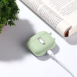 JOYLAND Funny Cat Case for AirPods 3 2021 with Keychain,Cartoon Cat Case for Women Men Girls Boys,Green Smooth TPU Silicone Protective Cover Compatible with Apple AirPod 3rd Generation 2021