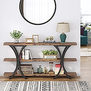 Tribesigns 70.8 Inch Narrow Console Table, Long Sofa Table Entry Table with 3 Tier Storage Shelves for Entryway Hallway Living Room (Brown)