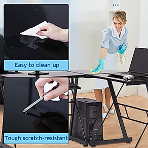 L Shaped Computer Desk Office Desk Gaming Writing Corner Desk Study PC Laptop Table Workstation with Keyboard Tray and CPU Stand Shelf for Home Office Large 3-Piece Modern Glass Computer Desk, Black