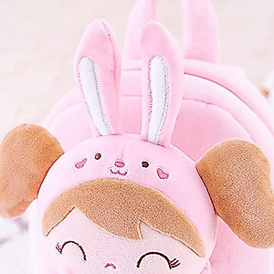 Gloveleya Bunny Plush Kids Backpack Toddler Backpacks with Stuffed Rabbit Toys Pink