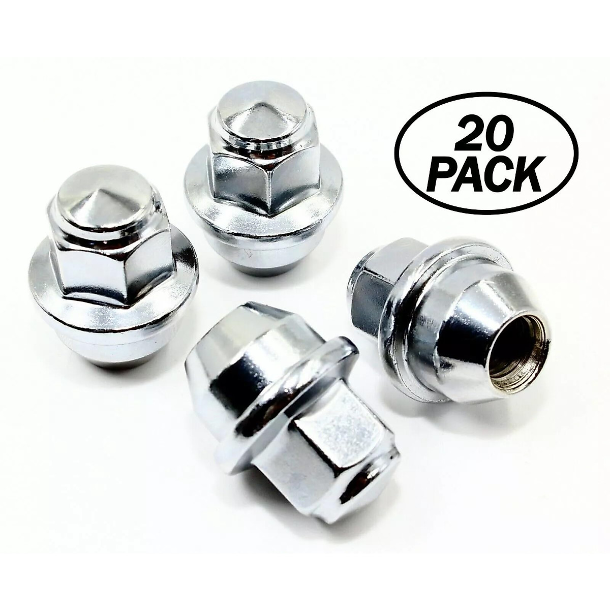 Set of 20 Veritek 12x1.5mm 3/4 19mm Hex 1.46 Inch 37mm Length Chrome OEM Factory Style Large Acorn Seat Wheel Cover Hubcap Retaining Lug Nuts for Ford Focus Fusion Escape Factory Wheels