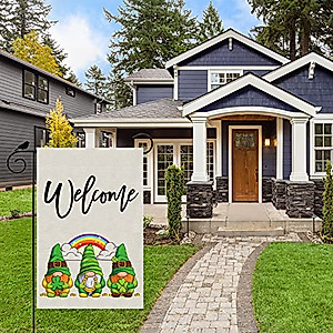 BOTB LIHM St Patricks Day Garden Flag Welcome Gnomes Lucky Clover 12×18 Inch Vertical Double Sided Small Yard Flag Spring Holiday Garden Outdoor Decorations