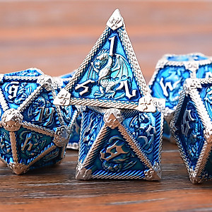 AUSTOR 7-Die Metal DND Dice Set Dungeons and Dragons Dice with Box Roll Playing Game Dice Polyhedral Dice D20 D12 D10 D% D8 D6 D4 Metal Dice for Pathfinder Warhammer MTG RPG Board Games