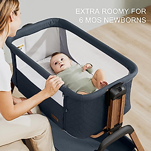 Jimglo 3 in 1 Baby Bassinet, Rocking Bassinets with Comfy Mattress and Wheels, Adjustable Height Bassinet Bedside Sleeper, Easy Folding Portable Crib for Newborn (Navy Blue)